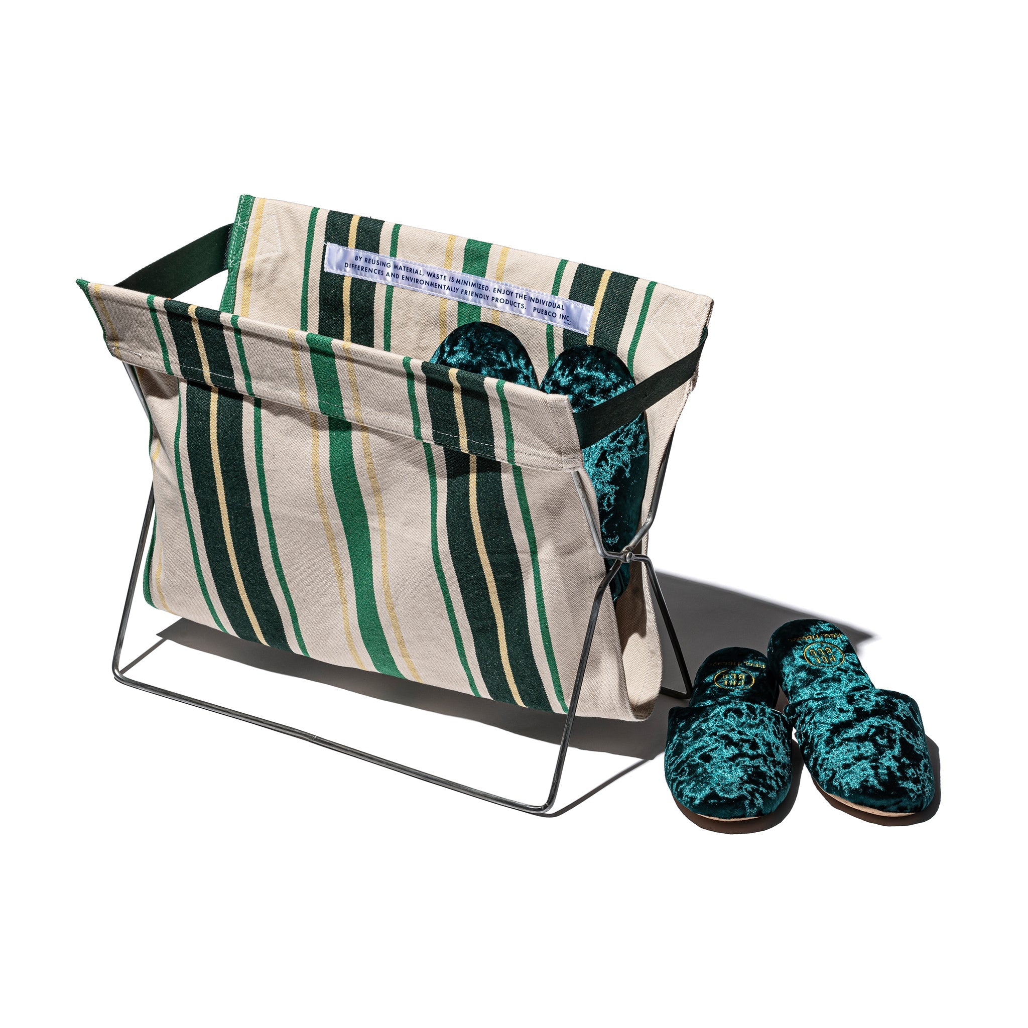 FOLDING BAG STORAGE FOR CAFÉ / Green Stripes – PUEBCO TAIWAN